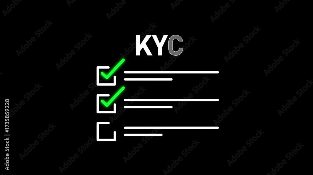 KYC text with a green checkmark in a checkbox on a black background ...