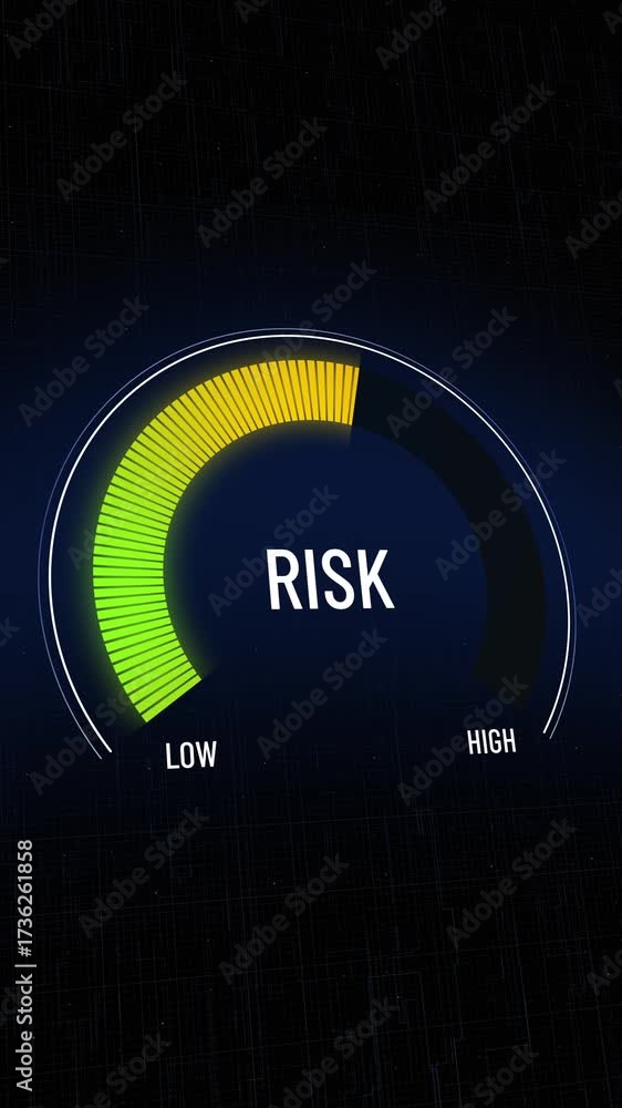 Animated digital risk gauge presentation, hazard level, shifting from ...