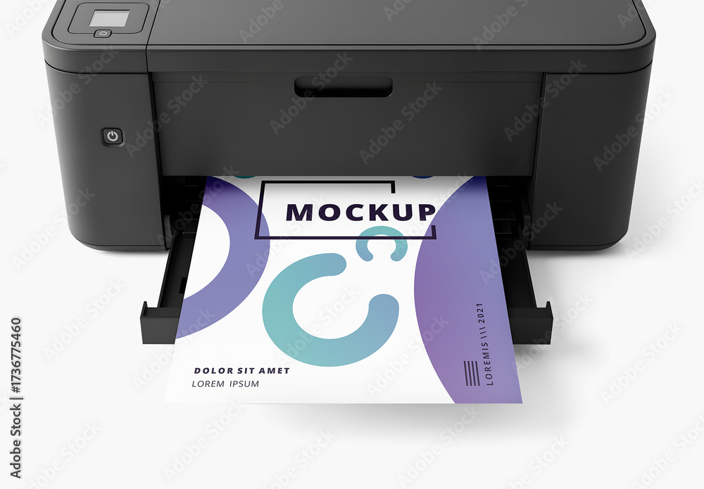 Realistic Printer Mockup with Printed Paper Stock Template | Adobe Stock