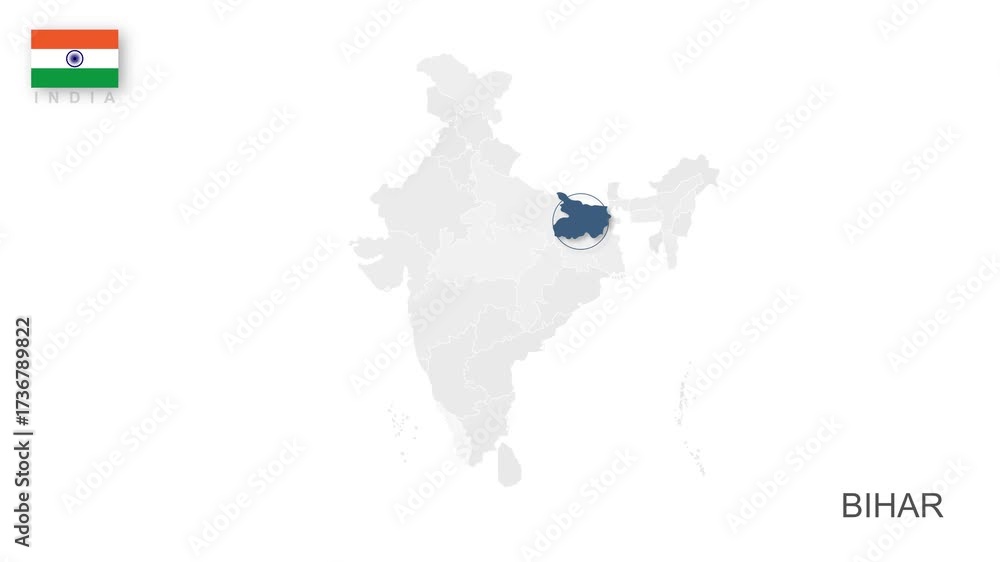 Bihar, India Animated Political Map | Professional State Geography ...