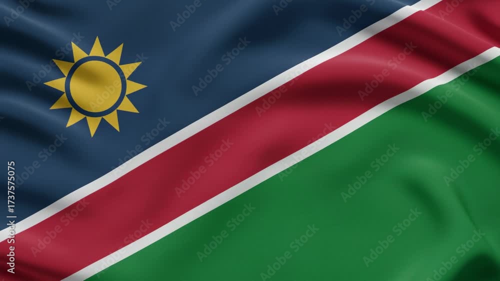 Namibian flag waving in the wind, representing the nation's pride and ...