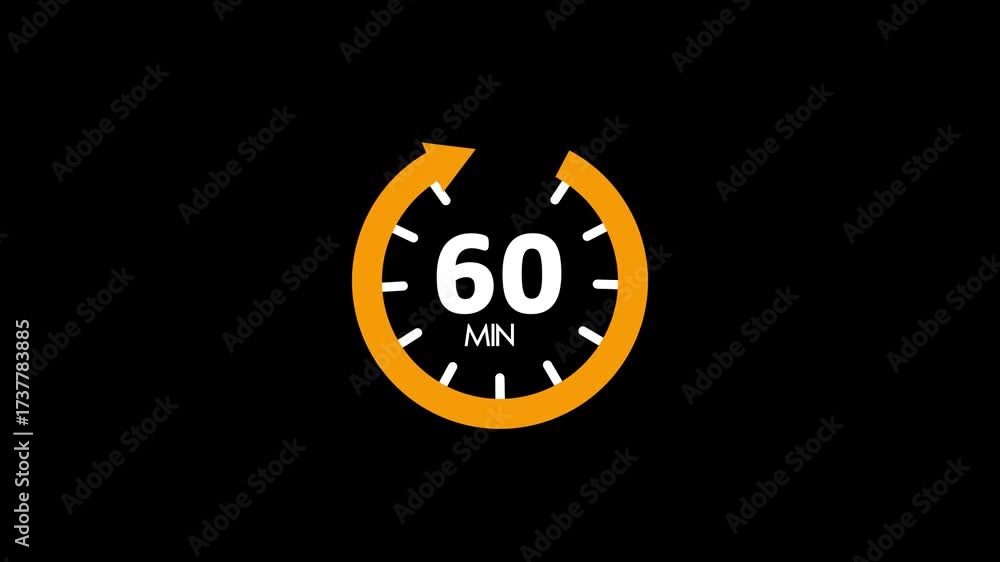 Timer icon showing 60 seconds isolated on black background blue ...