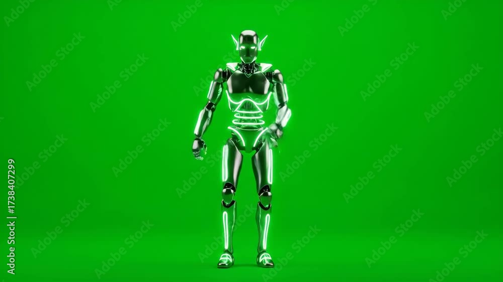 Neon Elf Robot Dancing on Green Screen - A futuristic neon robot with ...