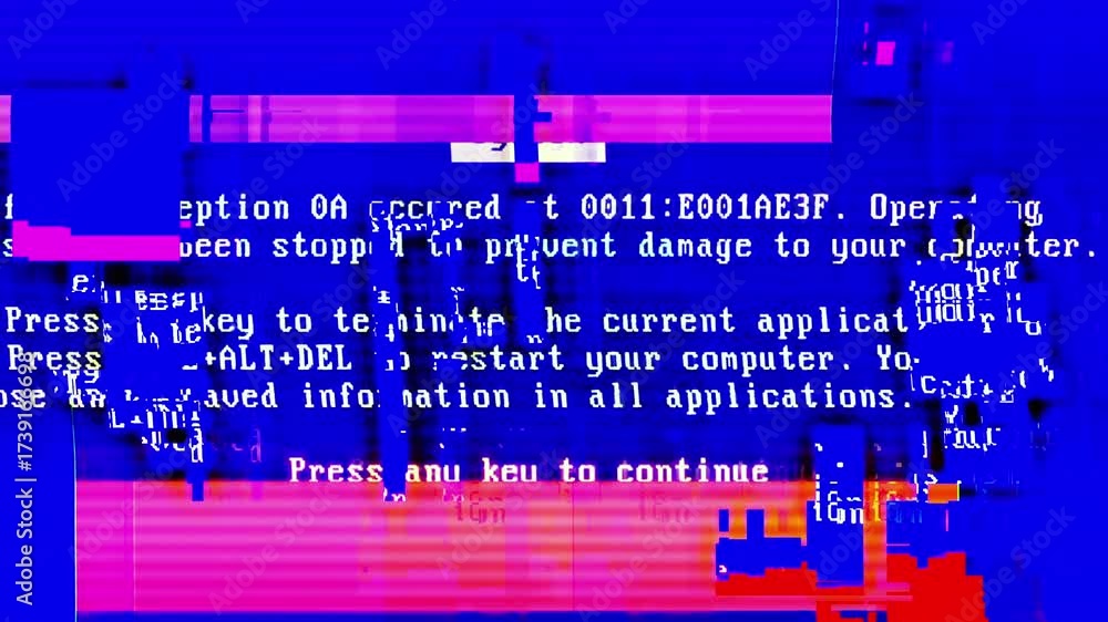 Computer system crash blue screen error glitch with data corruption and ...