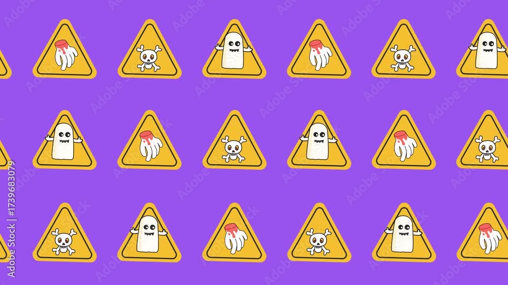 Halloween warning signs seamless pattern with ghost, skull, and bloody ...