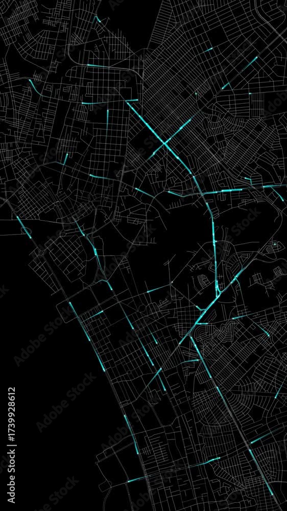 Urban Traffic Flow Map Simulation Portrait Mode in Manila, Philippines ...