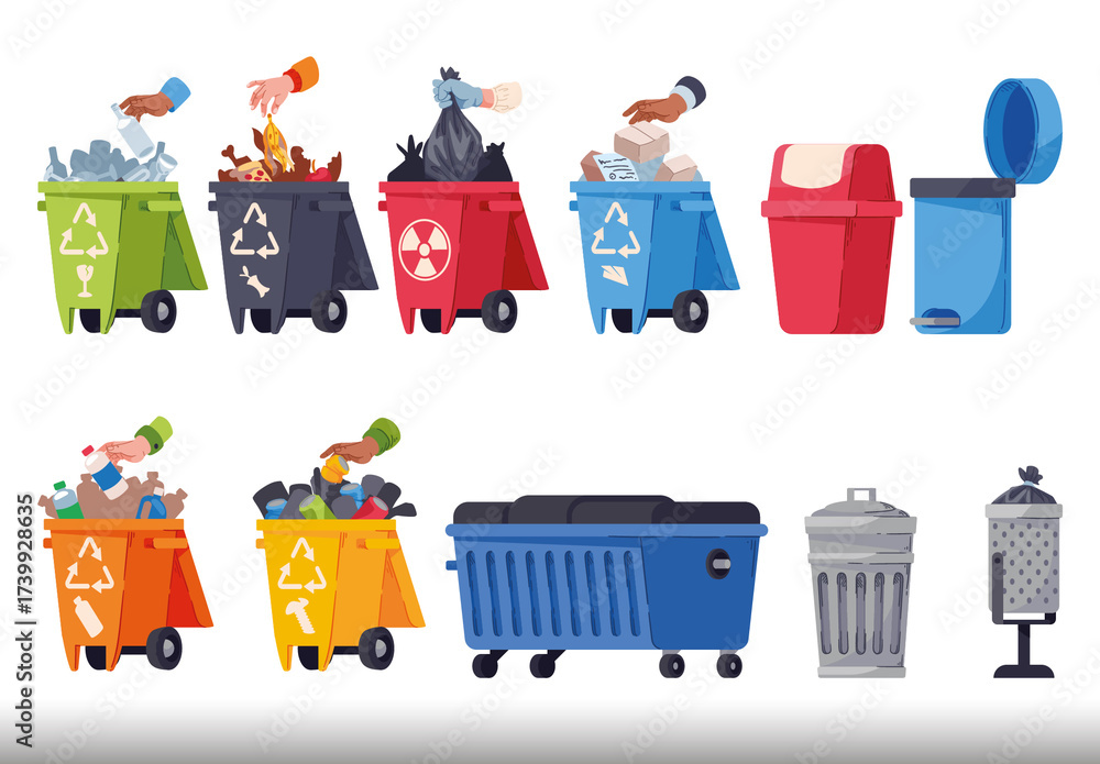 Colorful Waste Bin Recycling Illustration Set Stock Template | Adobe Stock