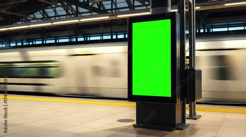 Blank green screen digital billboard for advertising on a train station ...