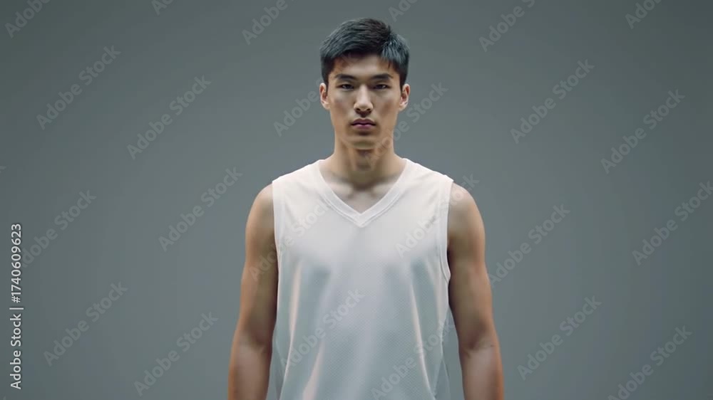 Serious Asian man in white tank Stock ビデオ | Adobe Stock