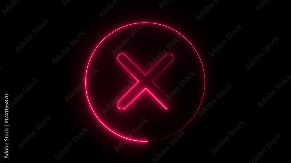 Glowing reject modern sign icon neon animation isolated on black ...