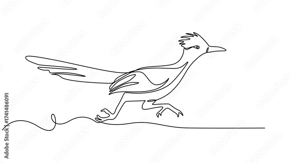 roadrunner bird continuous one line drawing animation, roadrunner bird ...