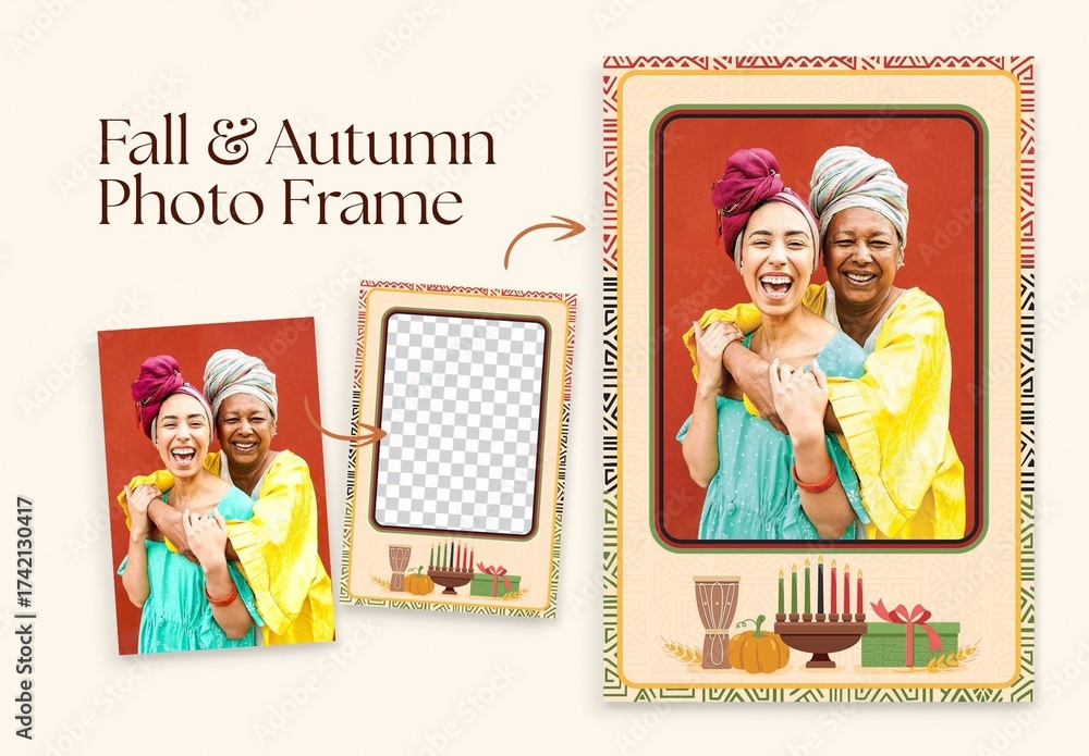 Kwanzaa Photo Frame Flyer Template & African Greetings Card Design for ...