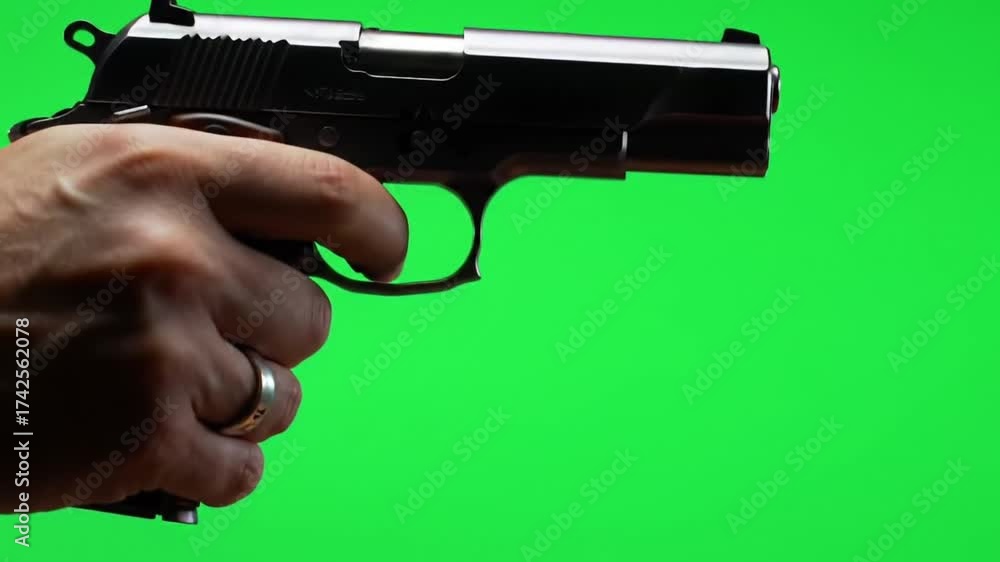 hand holding pistol gun green screen Stock Video | Adobe Stock