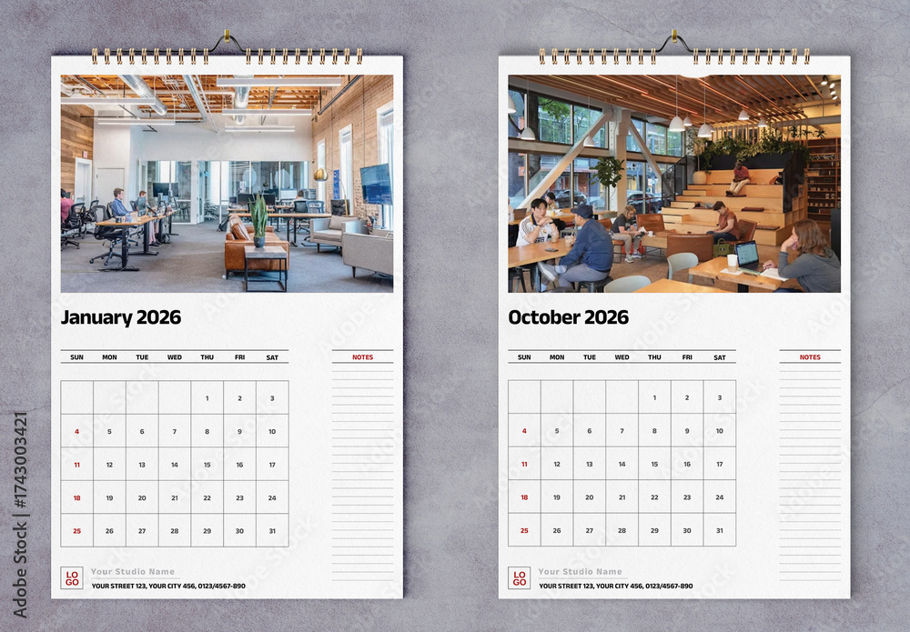 Modern Startup Office Business Wall Calendar 2026 Tabloid Layout Stock ...