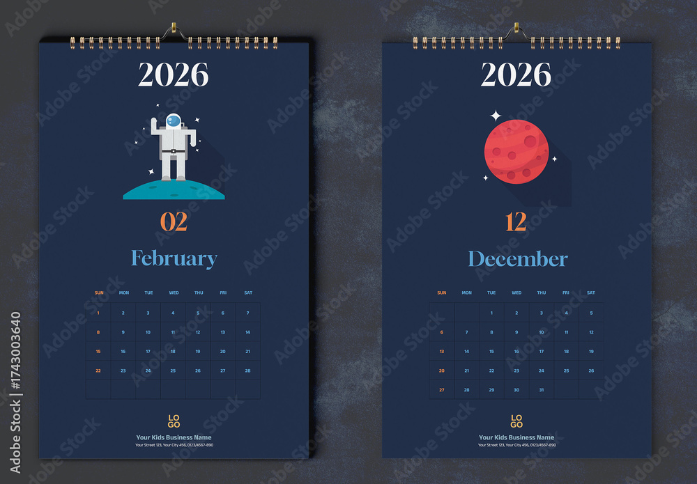 Kids Space Handmade Illustration Wall Calendar 2026 Tabloid Layout ...