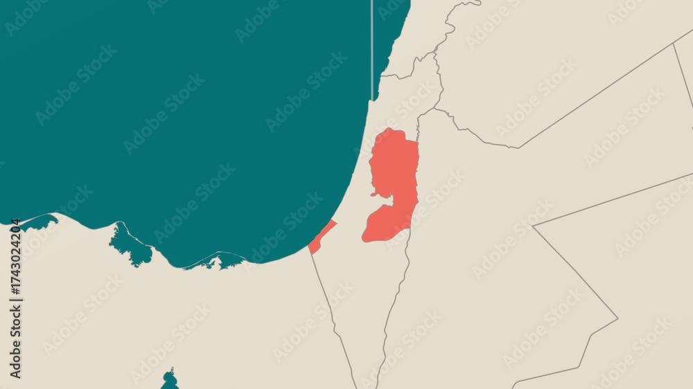 Palestine map. Animated zoom into the country on the Globe in Teal Pale ...