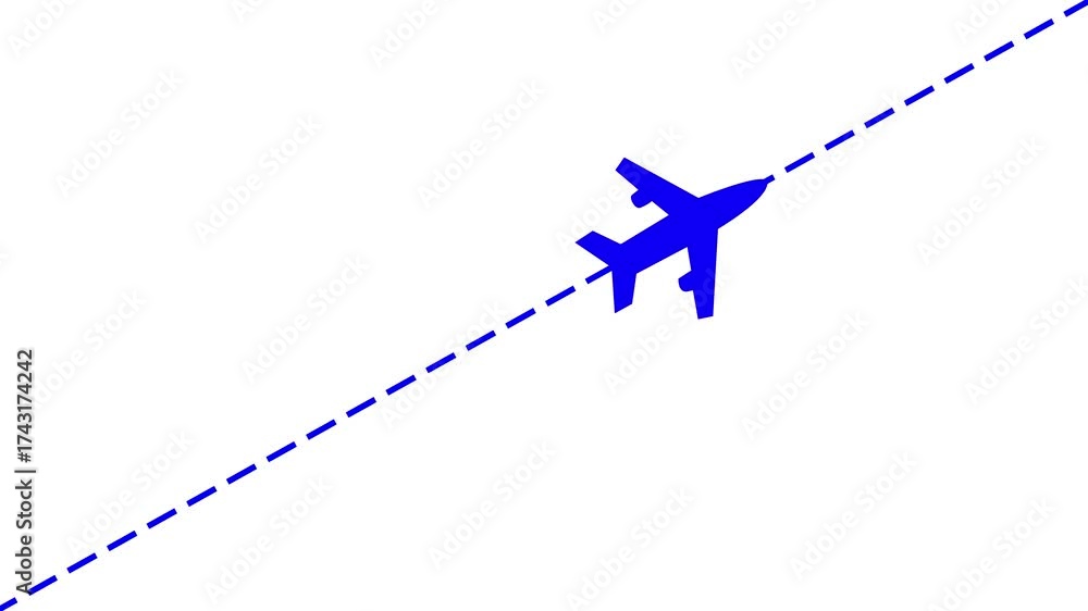 Airplane line path animation, air plane flight route with start point ...