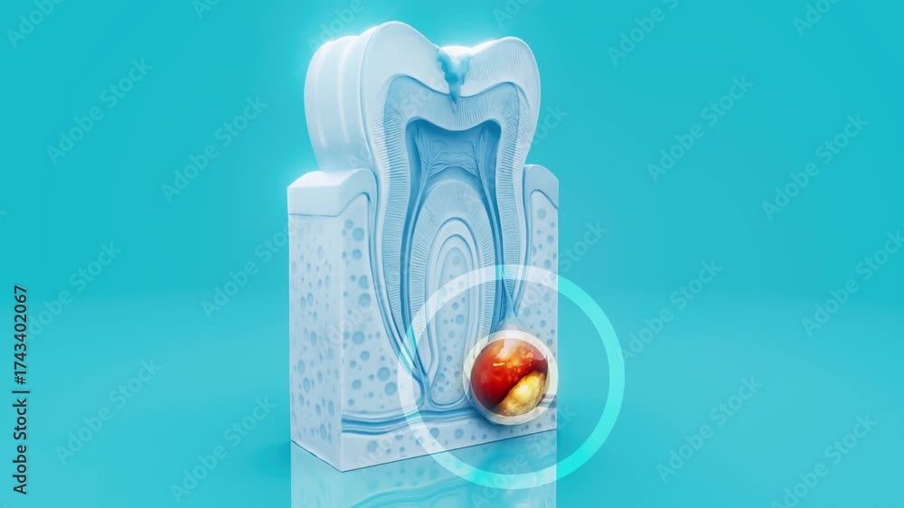 Conceptual 3D animation of a dental abscess with pus and infection ...