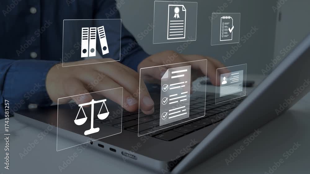 Law regulation and compliance rules on virtual screen.Quality assurance ...
