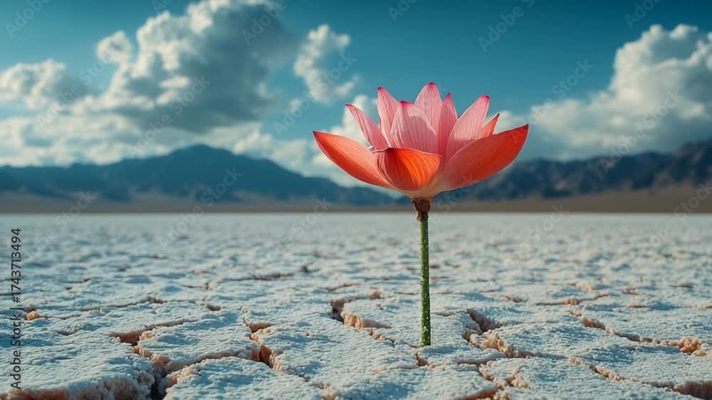 A lone lotus flower blooms in a barren landscape. Stock ビデオ | Adobe Stock