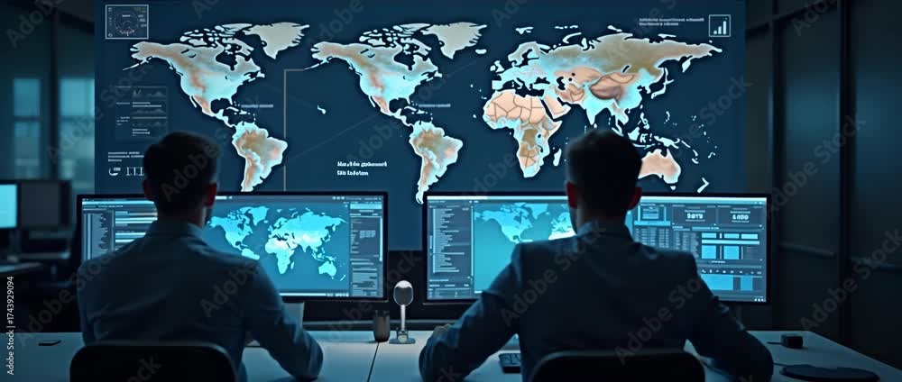 Cargo managers monitoring live logistics dashboard reflecting global ...