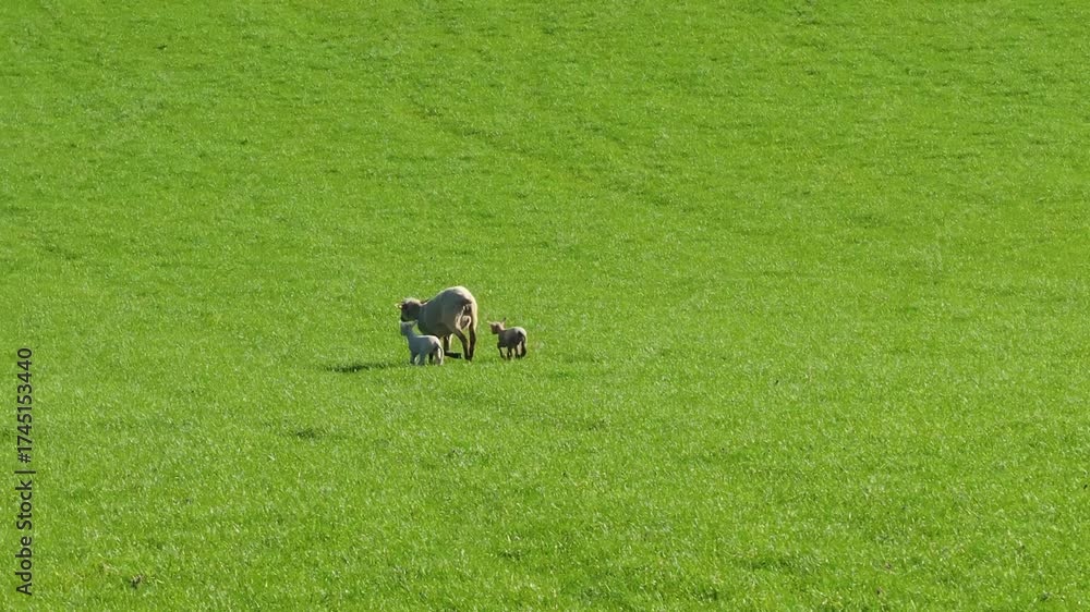 Stunning 4K Cinematic Done Footage captures a mother sheep and her two ...