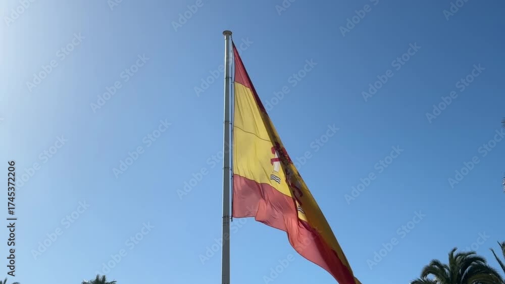 Spanish Flag in Breeze: The Spanish flag gracefully flutters against a ...