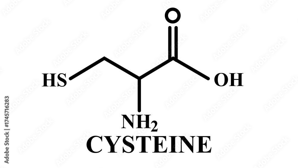 Cysteine molecule structure with chemical formula on white and ...