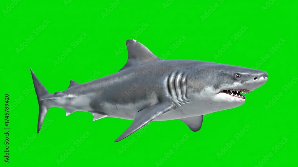 Animated Great White Sharks Swimming on a Green Screen Background for ...