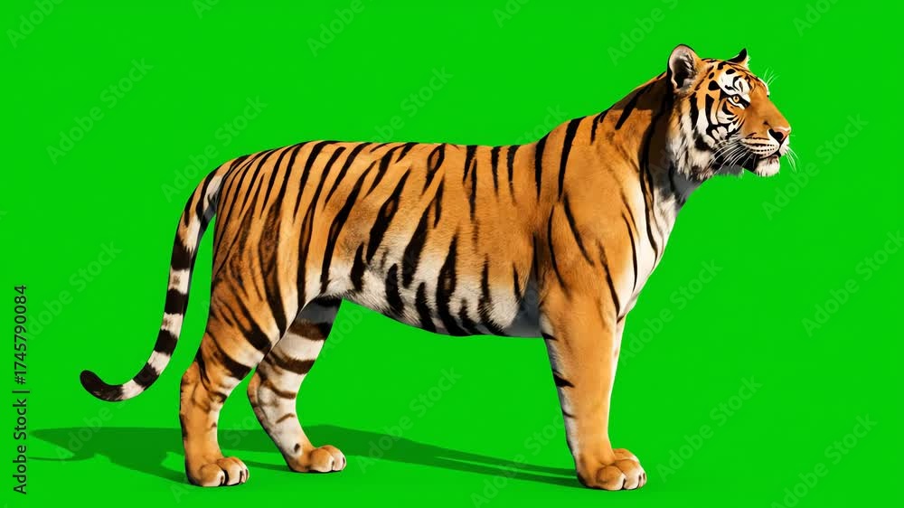 Majestic Tiger Animation Sequence on Green Screen for Wildlife ...