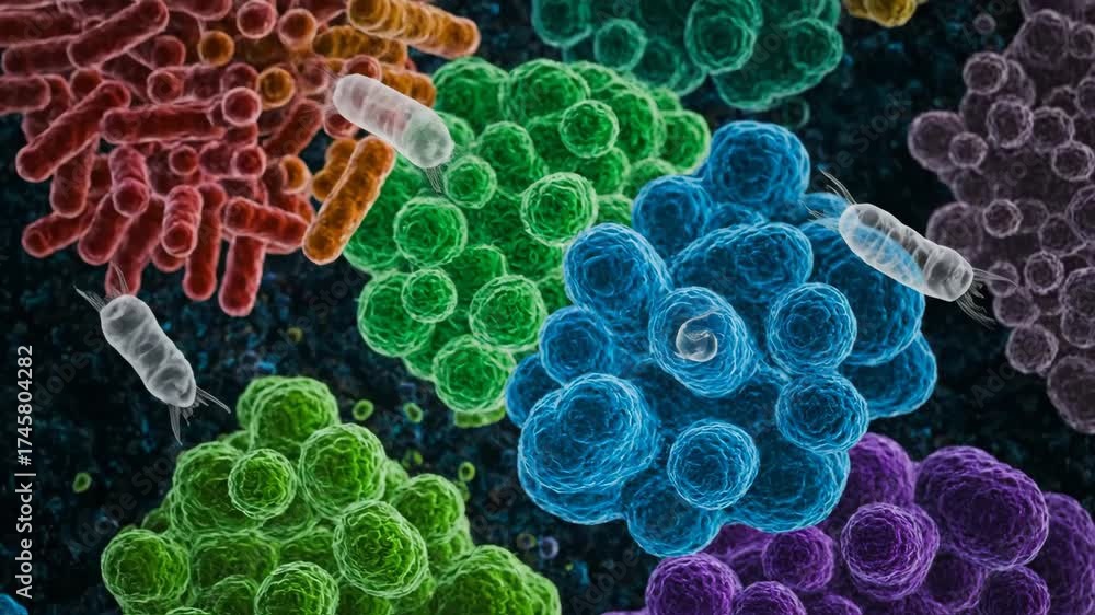 Microscopic Bacteria and Viruses - An artistic, colorful visualization ...
