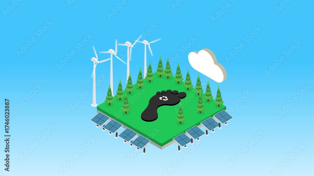 Reducing Carbon Footprint with Renewable Energy 3d animation cartoon ...
