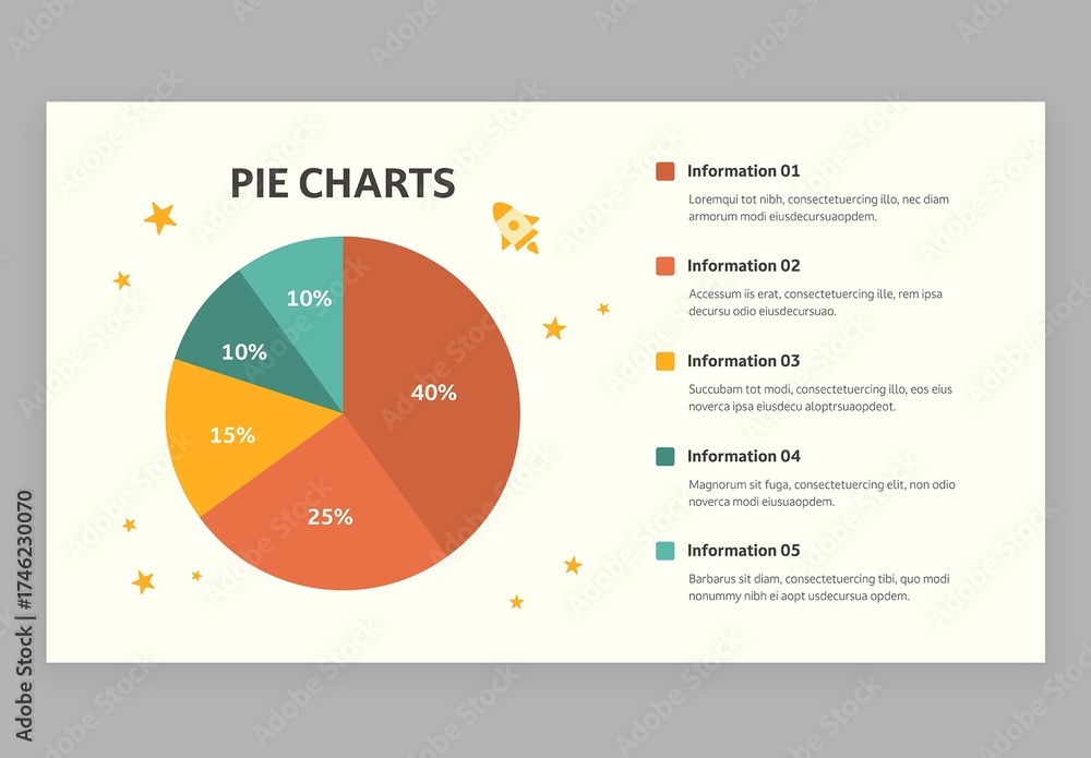 Pie Chart Infographic Vector with Cute Education Style for School ...