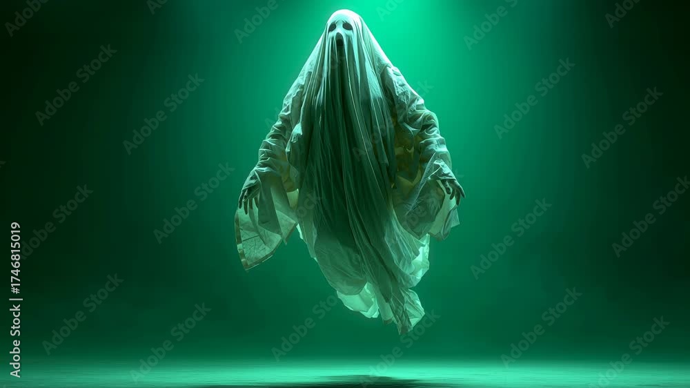 Glowing Floating Ghost Sheet with Supernatural Vibe Isolated on Green ...