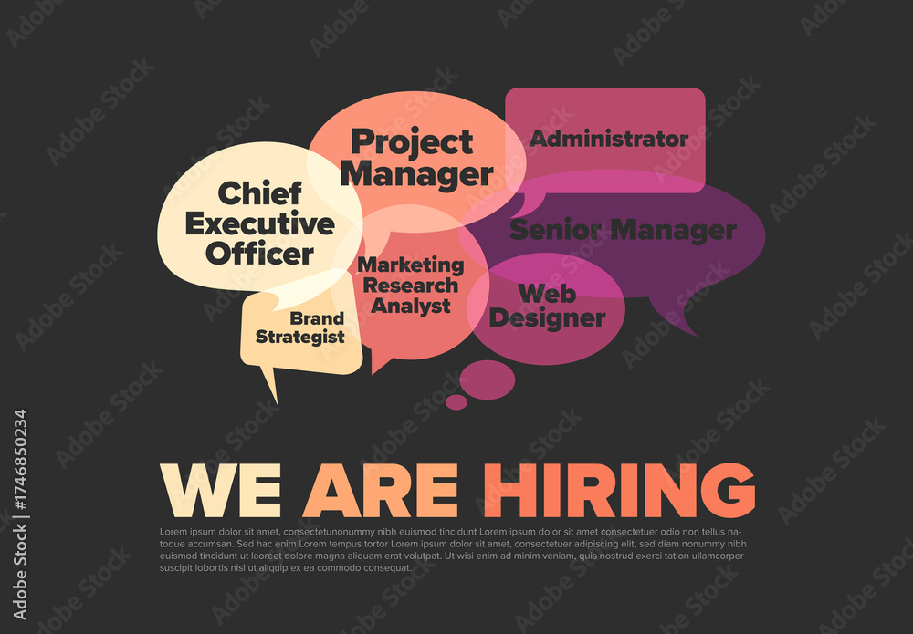 We Are Hiring Banner with Job Titles in Speech Bubbles Stock Template ...