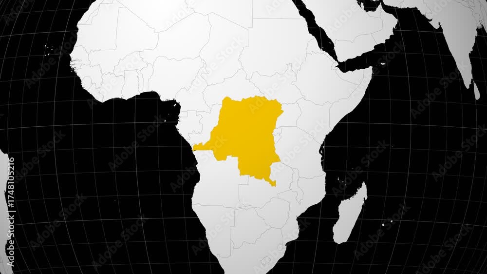Democratic Republic of the Congo map. Animated zoom into the country on ...