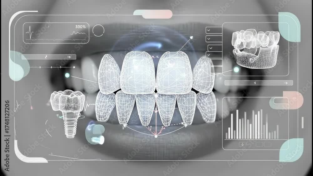 Dental implant and teeth visualization with data interface. Modern ...