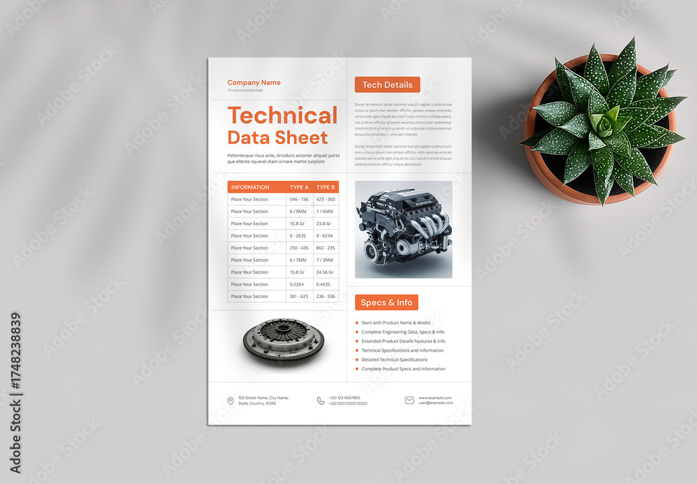 Modelo de Modern Technical Data Sheet Template for Product ...