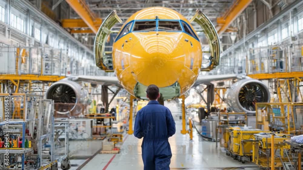 An Aircraft Mechanic Observes the Final Stages of Assembly in a ...
