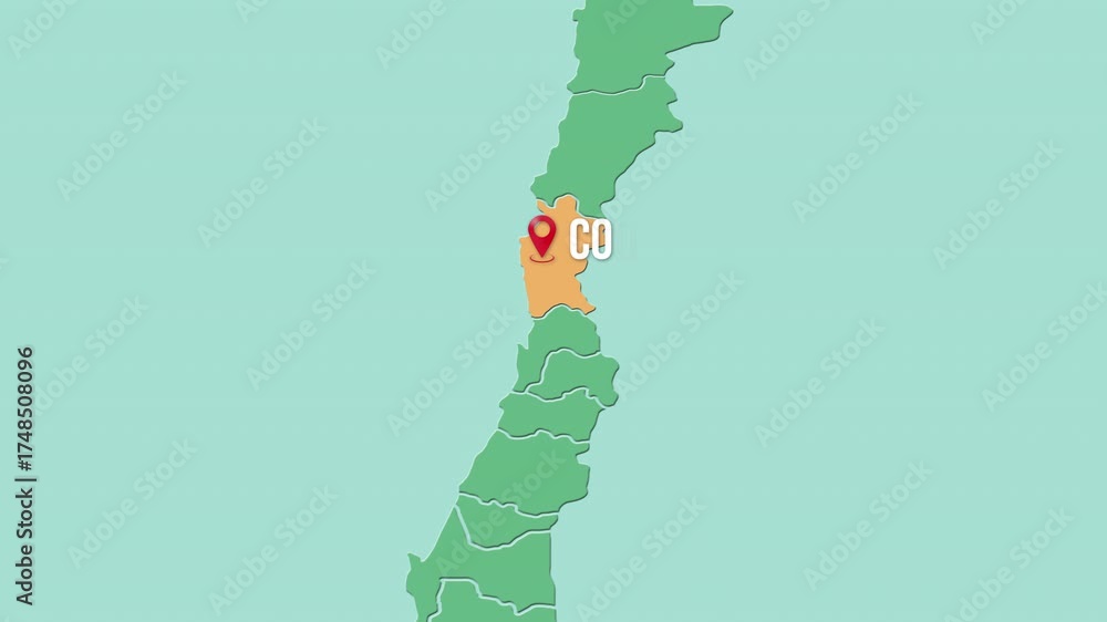 Mapa de Chile con división política resaltando la región Coquimbo Stock ...