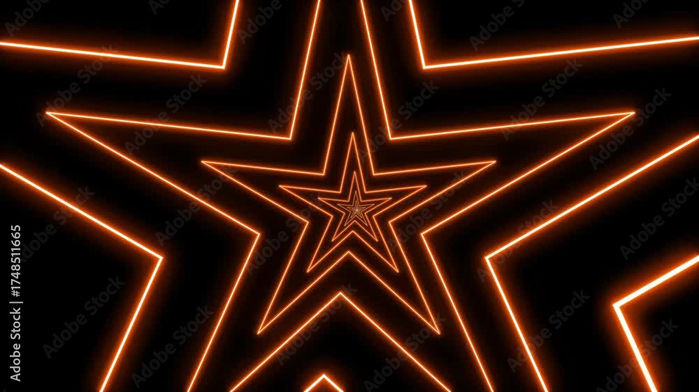 Glowing Neon star tunnel loop animation on the transparent background ...