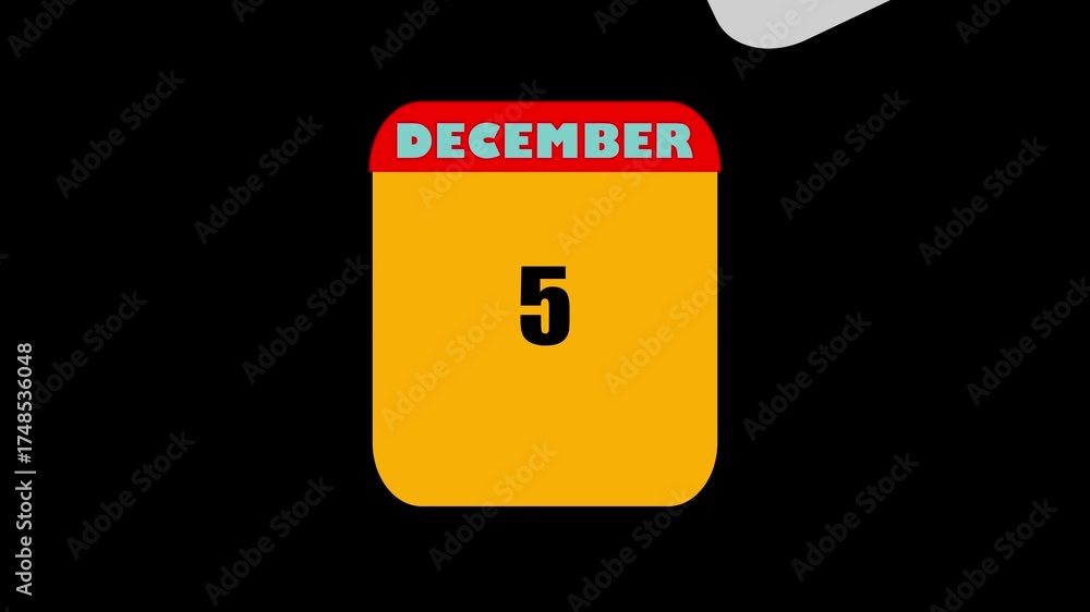 December calendar page turning showing the month and day numerically ...