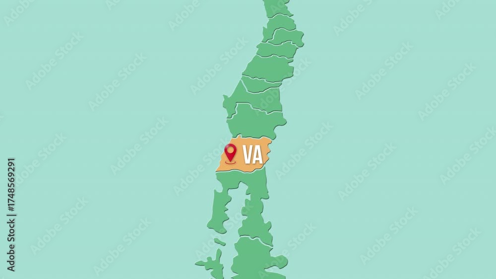 Mapa de Chile con división política resaltando la región Los Ríos y su ...