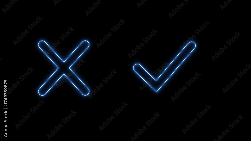 glowing neon wrong and right symbol animation Green Tick, Red Cross ...