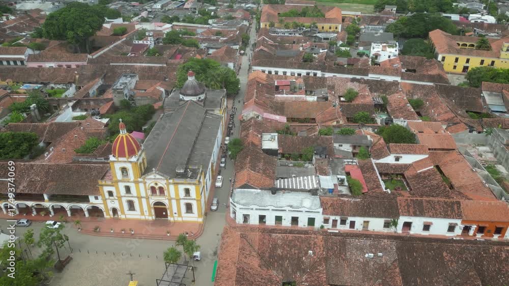 Aerial view of the picturesque colonial town Santa Cruz de Mompox ...