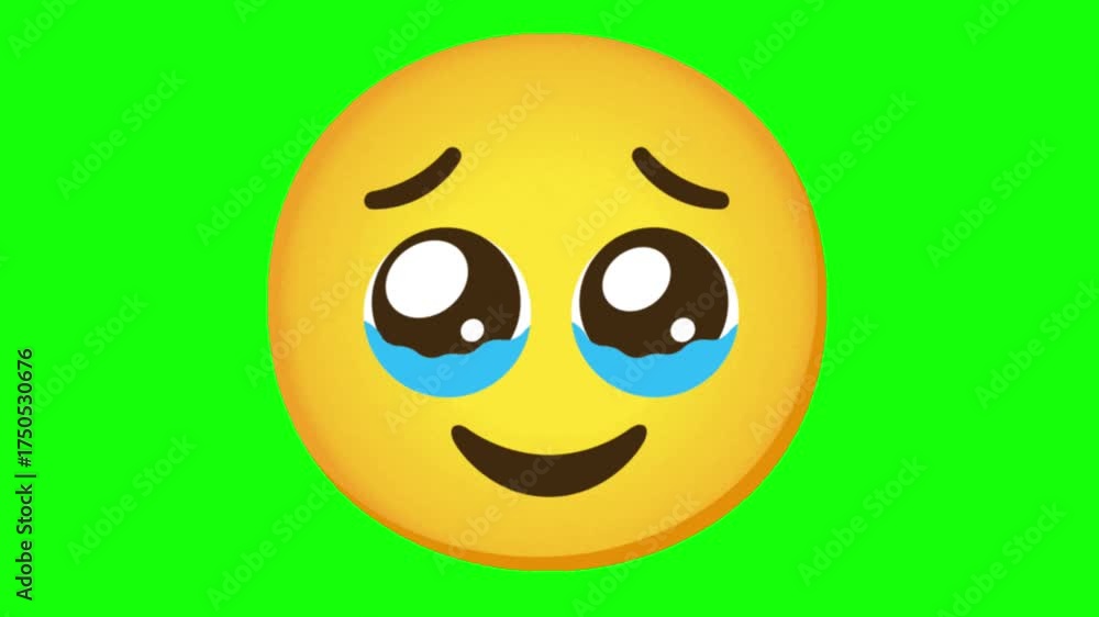 Animated holding back tears emoji on green screen. Sadness, mental ...