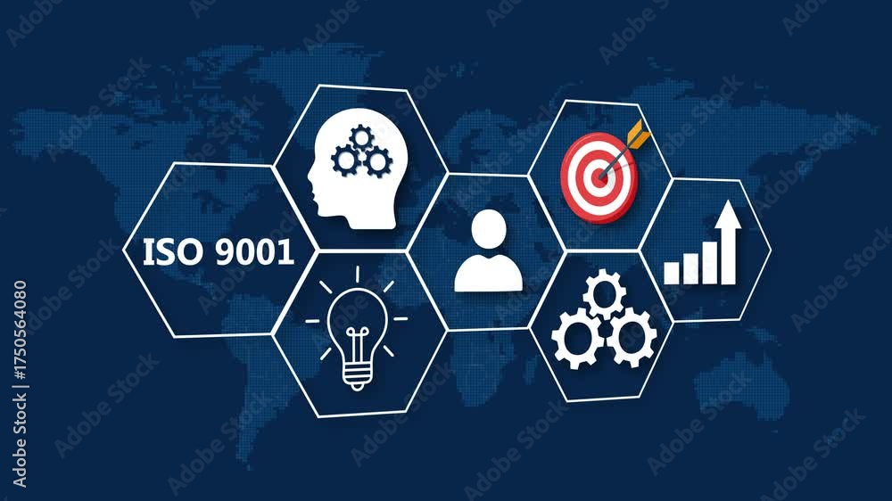 ISO 9001 Concept with Icons and World Map Background iso 9001 quality ...