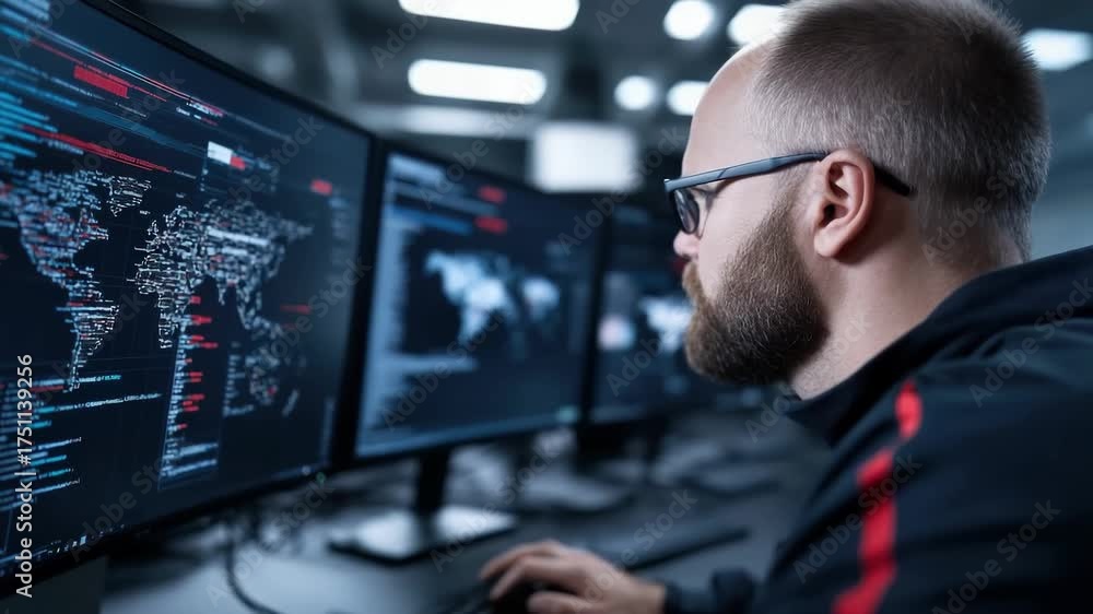 Man hacking system: computer keyboard, cyber threat, data breach ...