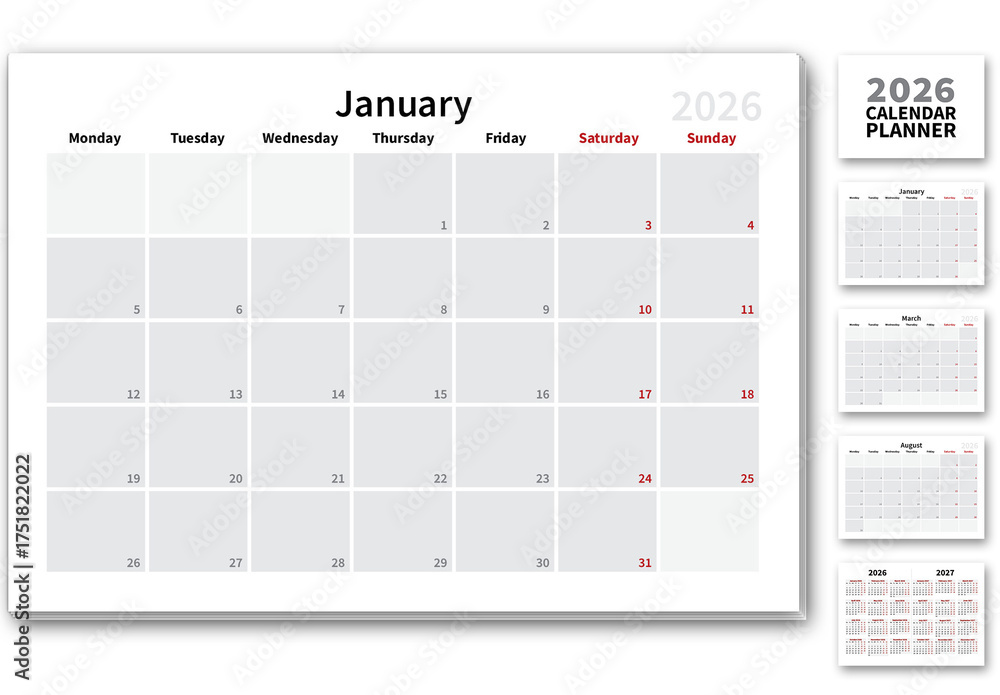 2026 Wall Dayplanner EU, Monday First Day of Week Stock Template ...