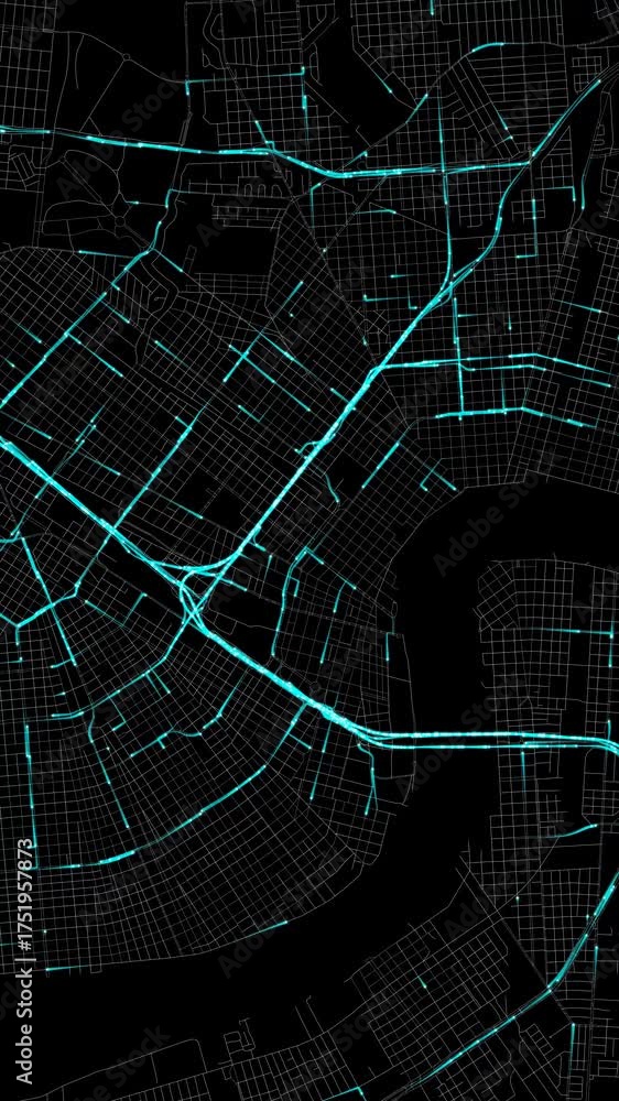 Urban Traffic Flow Map Simulation in New Orleans, Louisiana, GPS Smart ...